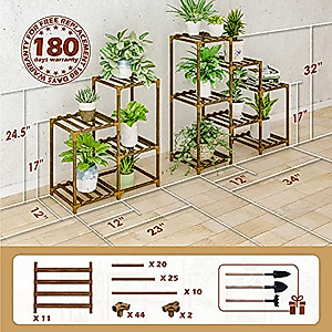 Bamworld Plant Stand Indoor Outdoor Corner Plant Shelf 5-Tier 11 Potted Flower Shelves Wooden Plant Stands Garden Wood Plant Holder Rack for Living Room Corner Lawn Window