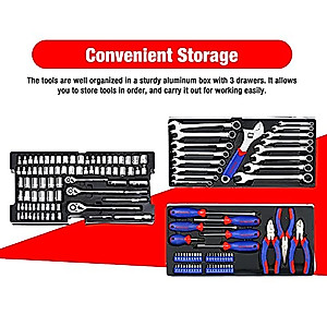 WORKPRO 408-Piece Mechanics Tool Set, General Household Home Repair Tool Kit with 3-Drawer Heavy Duty Metal Box, Hand Tool Kit Set 1 Pack