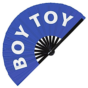 Boy Toy Hand Fan Foldable Bamboo Circuit Hand Fan Funny Gag Slang Words Expressions Statement Gifts Festival Accessories Rave Handheld Circuit Event Fan Clack Fans (Blue)