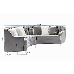Melpomene Modern Velvet Curved Sofa, Symmetrical Modular Semi Circular Sofa with 6 Pillows(Tufted,Grey)