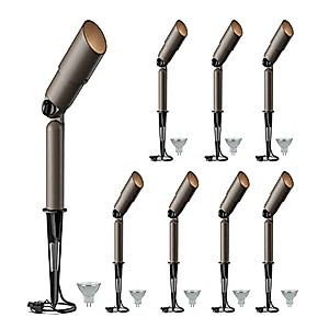 GOODSMANN Landscape Lighting Low Voltage Spotlight 20 Watts Halogen Landscape Lights with Metal Stake and Connector 176 Lumens 3000K for Outdoor Lighting Pathway Lawn Garden (8 Pack) 9920-9603-08