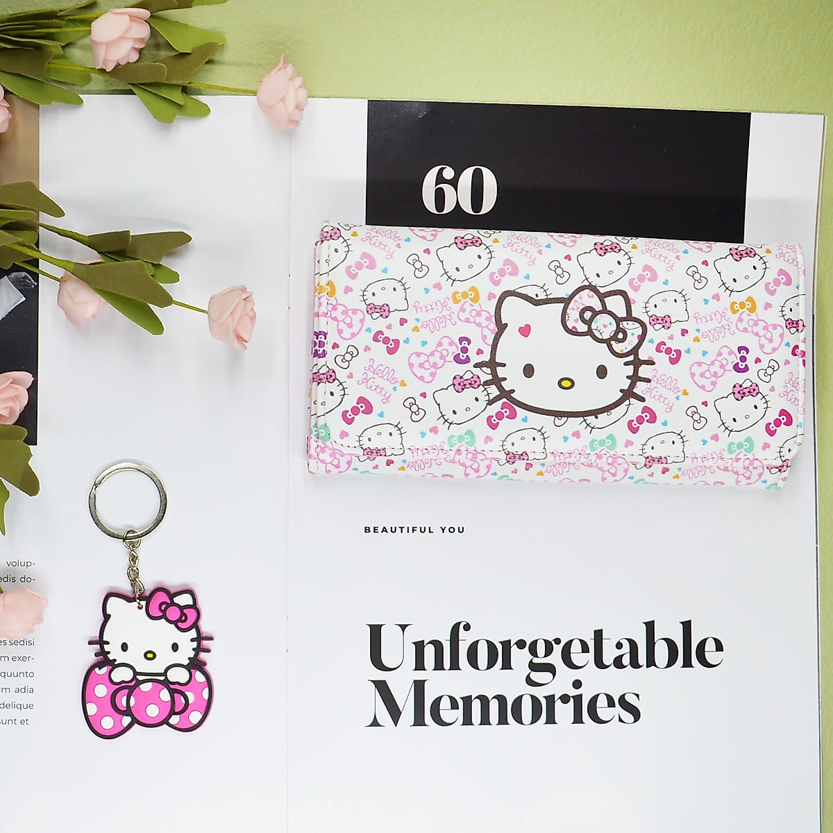 Kawaii Kitty Cat Wallet with A Keychain, ID Card Holder Purse Pouch with Buckle, PU Wallet Durable Card Holder Credit Card Holder Money Bag for Students Teens Girls Boys