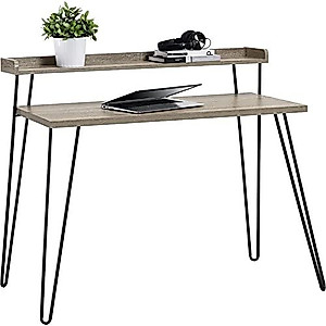 Ameriwood Home Haven Retro Computer Desk with Riser, Distressed Gray Oak (9881096COM)