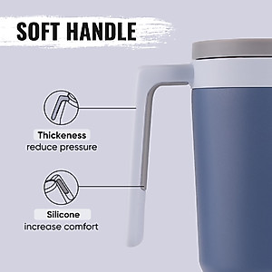 Fijinhom 40 oz Tumbler with Handle and Straw, Triple Layer Insulated Stainless Steel Water Bottle with Infuser, Travel Tumbler Fit Most Cupholder, Gifts for Women & Men, Grey Blue