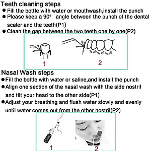 Portable Oral Irrigator Water Flosser Dental Water Toothbrush Toothpick Nasal Irrigator Implement Teeth Cleaner Oral Hygiene flossers for Home Travel with 5pcs Nozzles (Nozzle and Tongue Scraper)