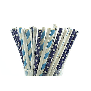 Space Theme Straws (25 Pack) - Blue and Silver Party Decorations, Party Supplies