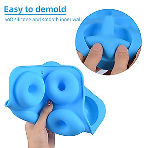 SJ Silicone Donut Pan Molds - Food Grade Silicone Molds for Baking, Non-Stick, Dishwasher Safe, Heat Resistant, One Piece Blue - Bake Delicious Donuts with Ease