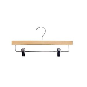 NAHANCO 6214RCCHHU 14” Wooden Pant Skirt Hanger with Chrome Hook and Clips, Natural (Pack of 25)