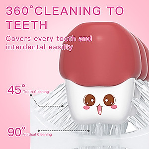 ELOTAME Kid Electric U Shaped Toothbrush with 4 Soft Brush Heads Rechargeable Children Toothbrush with 6 Cleaning Modes IPX7 Waterproof - (Age 2-7 Pink)