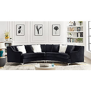 Yoglad Upholstered Curved Sectional Sofa, Modern Style Semicircle Couch, Tufted Sofa with Metal Legs, Circular Sofa with Villose Pillows for Living Room (Black, 140" Stripe Style, Velvet)