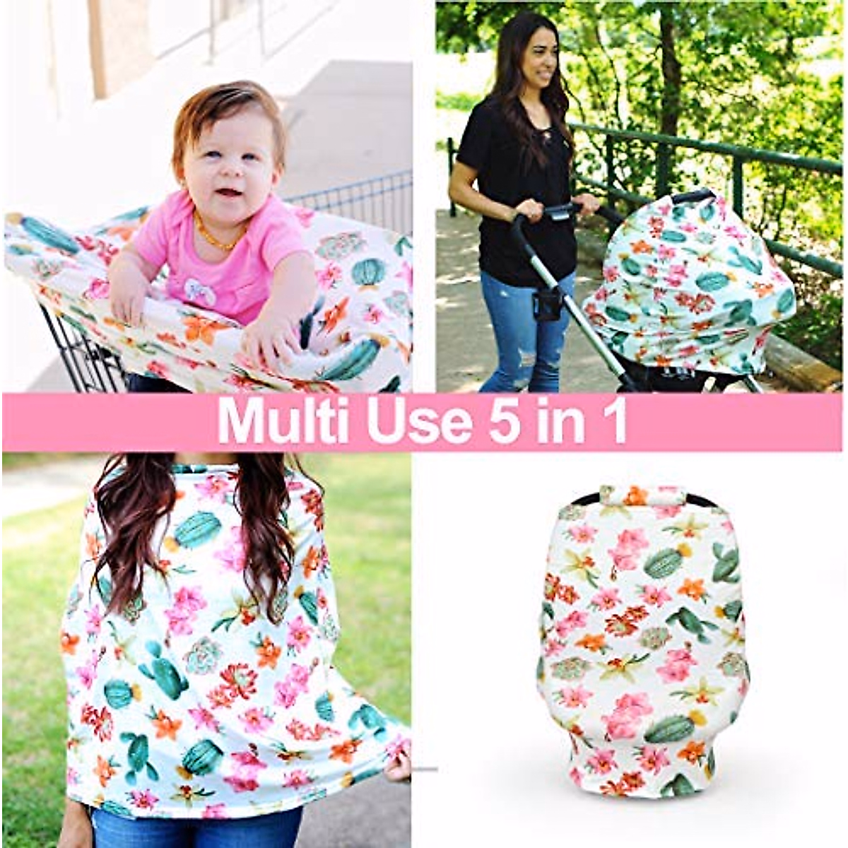 Carseat Canopy - Includes 2 Car Seat Strap Covers - Cactus Breastfeeding Cover, Shopping Cart Cover, Baby Car Seat Cover, Baby Carseat Covers