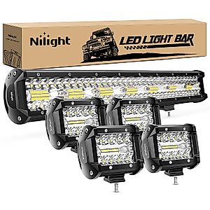 Nilight 20 Inch 420W Triple Row Flood Spot Combo Led Light Bar 4PCS 4Inch 60W LED Pods Driving Boat Lights Led Off Road Trucks Lights , 2 Years Warranty (ZH415), Black