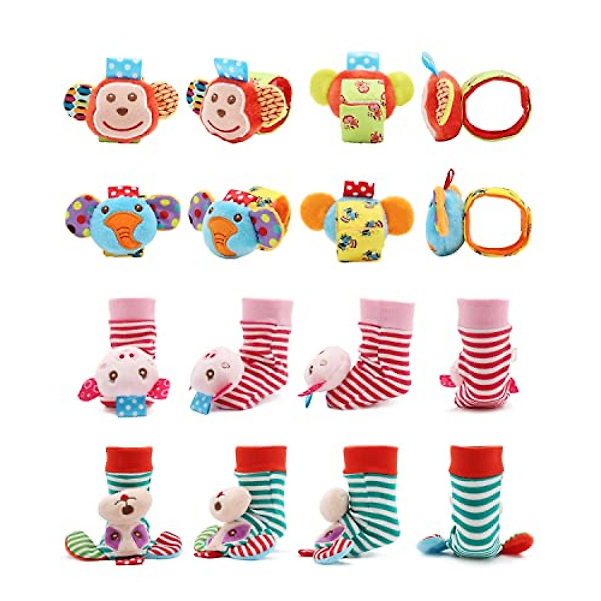 8 PCS Baby Rattle Toy Set, Wrist Rattles Foot Finder Rattle Sock, Arm Hand Bracelet Rattle, Feet Leg Ankle Socks,Present Gift for Newborn Infant Babies Boy Girl (8 pcs-A)