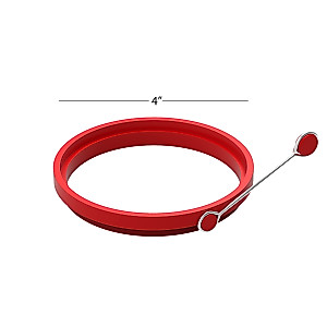 Chef Buddy 82-KIT1026 Silicone Egg Ring-Nonstick Multi Use Mold for English Muffin Breakfast Sandwich, Pancake Shaper, Cooking Burgers and More-(Set of 4), Red