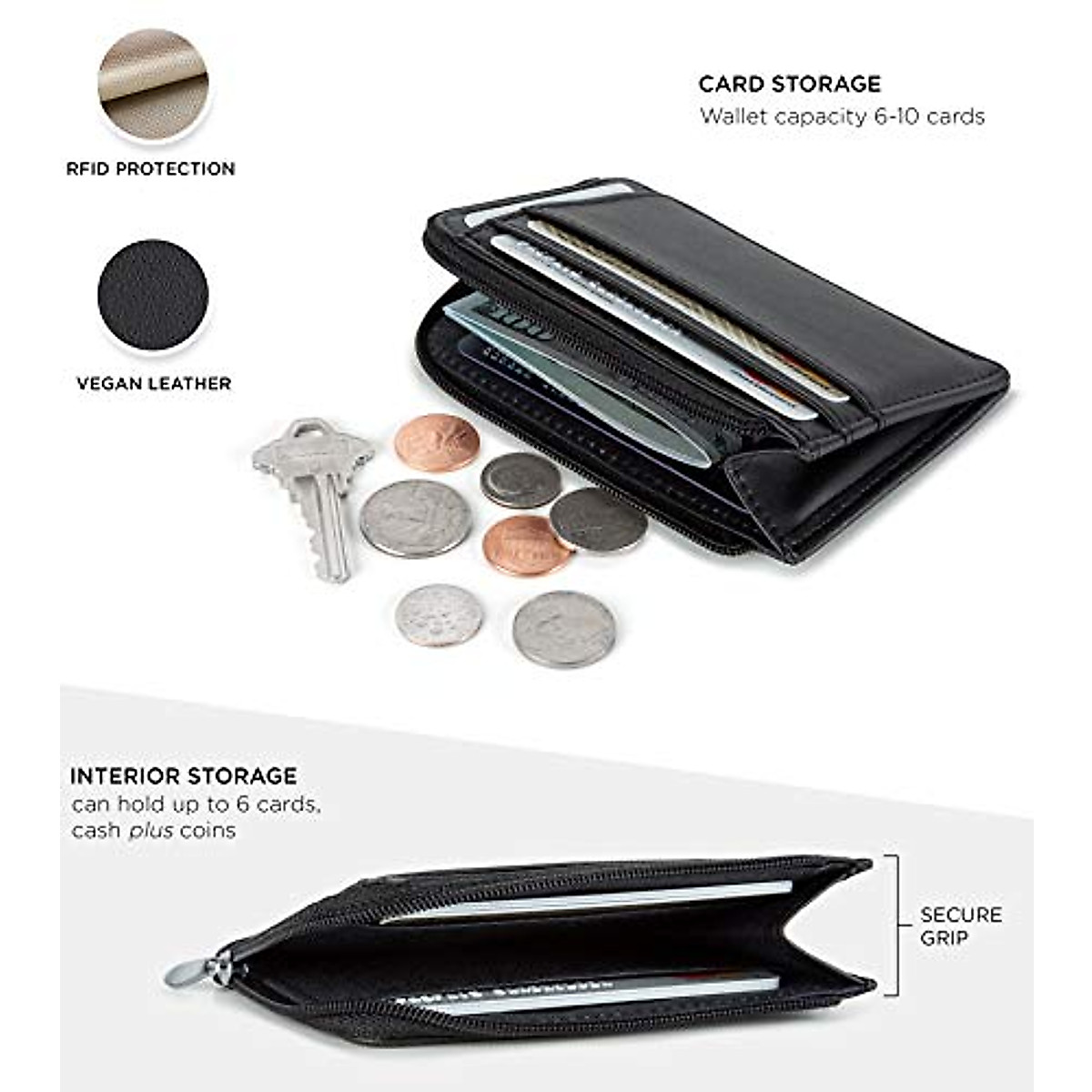 SERMAN BRANDS Small Wallets for Women. Slim Wallet for Women with Coin Purse and Credit Card Holder. RFID Wallet Women Vegan Leather Wallet (Midnight Mini)
