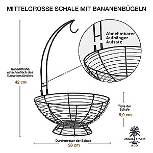 REGAL TRUNK & CO. Fruit Basket for Kitchen, 16.5 Rustic French Farmhouse Black Fruit Bowl with Removable Banana Holder Basket, Ideal to Store your Fruit & Vegetable, Medium Size, Birthday Gift