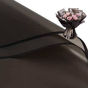 20 Pcs Black border Flower Wrapping Paper,Waterproof Valentine's Day Bouquet Wrapping Paper 23x23Inch Used for DIY Crafts, Gift Packaging, Flower Shop Bouquet Packaging (Black)