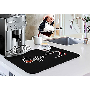 Coffee Mat Absorbent and Quick Dry Mat Hide Stain Rubber Backed Anti-Slip Drying Mat 19.5x12in for Kitchen Counter-Coffee Bar