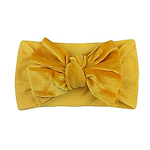 Infant Toddler Girls Headwear Accessories Kids Velvet Hair Bow Headband Band Baby Care Handmade (Yellow, One Size)