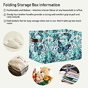 KEEPREAL Blue Butterflies Storage Basket Bin, Large Cube Storage Box Canvas Collapsible Storage Organizer for Home Office Closet - 15 L x 11 W x 9.5 H