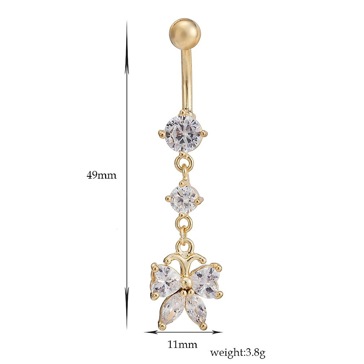 JAJAFOOK Fancy CZ Gemstone Triple Butterfly Surgical Steel with Solid Titanium Belly Button Ring