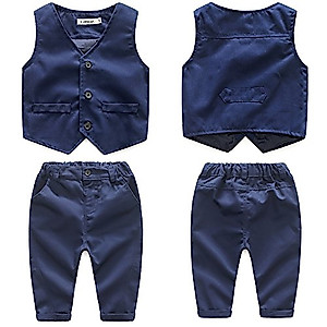 Kimocat Baby Boys Gentleman Bowtie Blue Suits Set Long Sleeve +Vest+Pants (Sky Nature, 0-6month(70#))