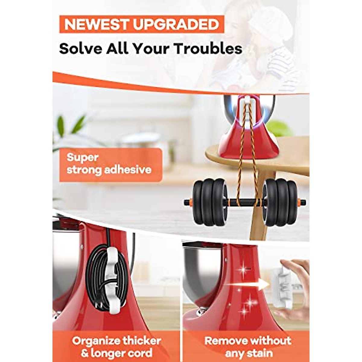 Cord Organizer for Small Kitchen Appliances: 10 Pack Upgraded Cord Wrapper Cord Holder with Reusable Cable Ties, Power Cord Keeper Stick on Mixer, Blender, Coffee Maker, Pressure Cooker and Air Fryer