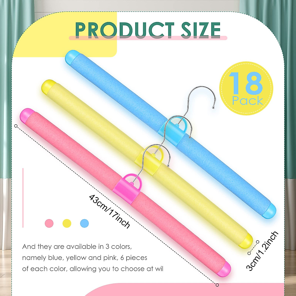 Geelin 18 Pieces No Bump Hangers No Shoulder Bump Hangers Foam Padded Hangers Adjustable Coat Sweater Hangers No Slip Clothes Hangers Bendable for Women Clothing(Blue, Yellow, Pink)