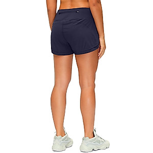 Women's Running Shorts High Waisted Quick-Dry 3 Inch Gym Workout Athletic Shorts for Women with Zipper Pocket(Navy Blue, XL)