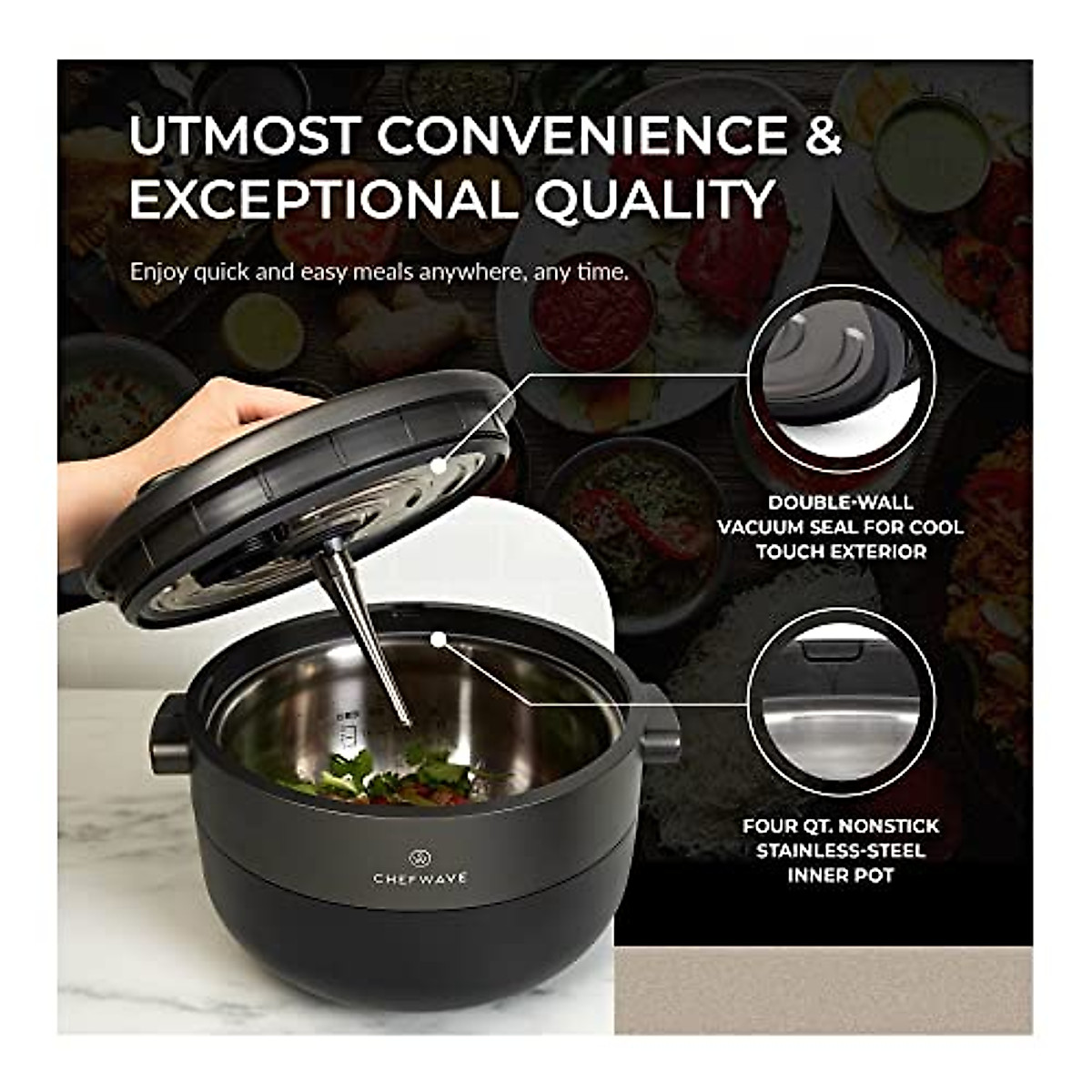 ChefWave Chefe 13-in-1 Programmable 4 Qt. Multicooker, Small Non-Stick Stainless Steel Crockpot/Slow Multi Cooker without Coating, Voice Alerts, 360 Induction Heating Technology, Includes Recipe Book