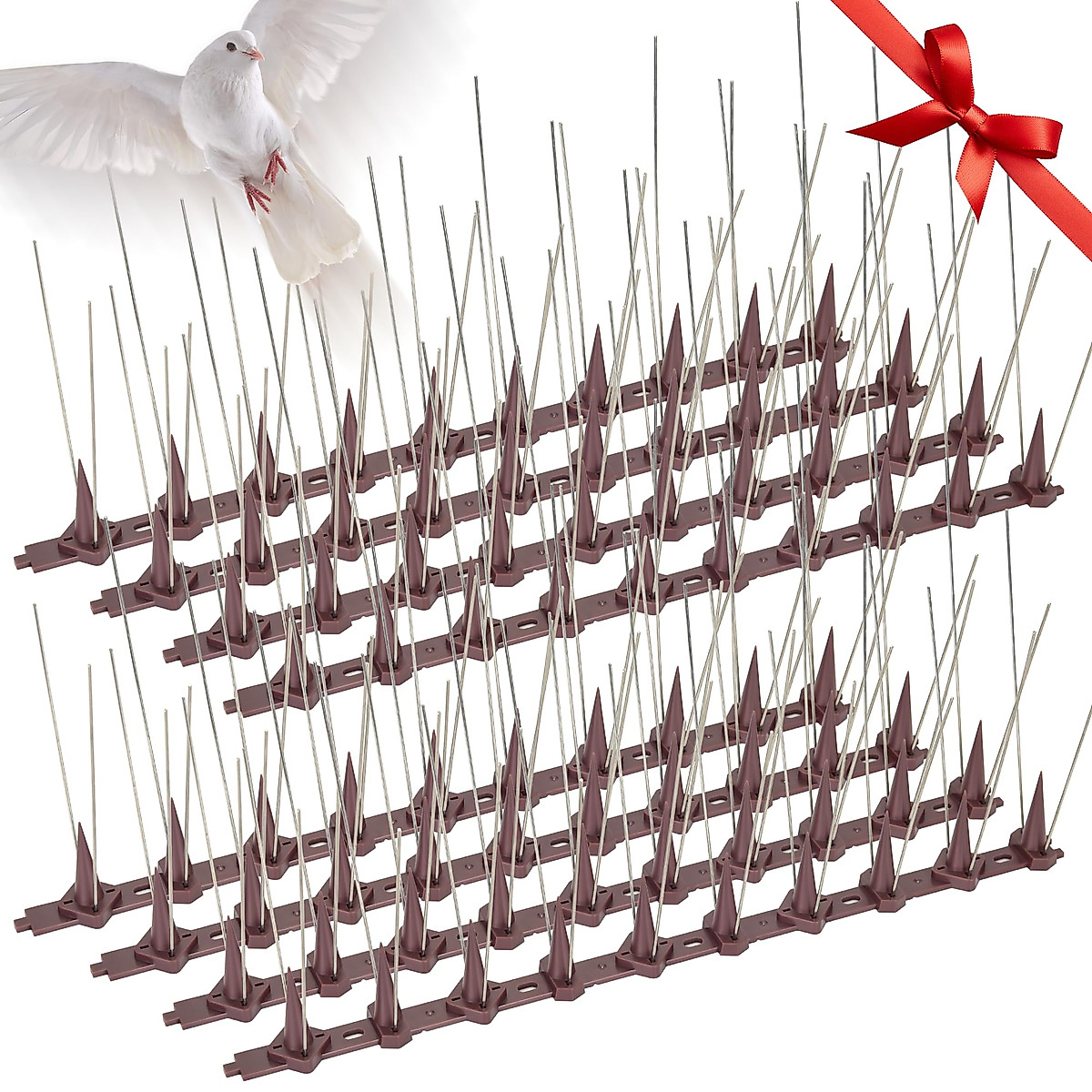 BORHOOD Bird Spikes, 16 Pack Bird Deterrent Spikes, Bird Repellent Devices Outdoor, Bird Spikes for Pigeons and Other Small Birds, Cats Squirrels Raccoons for Fence Roof Windowsill Coverage 16.4 Feet