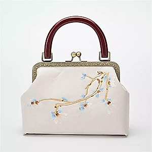 ZLXDP Traditional Embroidered Mouth Gold Bag Chinese Tassel Handbag Women's Cheongsam Bag Dinner Handbag (Color : E, Size : 26x17x8cm(LxHxW))