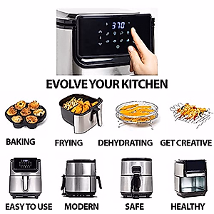 Yedi Evolution Air Fryer, 6.8 Quart, Stainless Steel, Ceramic Cooking Basket, with Deluxe Accessory Kit and Recipe Book