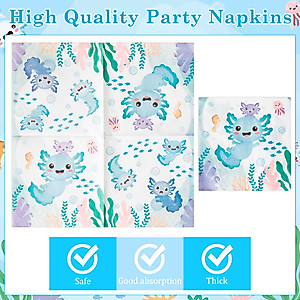 G1ngtar 96Pcs Blue Axolotl Party Plates Supplies - Cute Cartoon Axolotl Party Tableware Decorations Animals Disposable Paper Plates Napkins Forks for Kids Boy Birthday Baby Shower, Serves 24