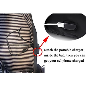 Nujenren Water Resistant Lightweight Travel Hiking Nylon Backpack Daypack Durable with USB Charging Port (Black)