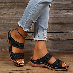 Womens Slides with Arch Support Womens Orthopedic Sandals Size 9 Sandals with Arch Support for Women Summer Thick Heels for Women Womens Orthotic Sandals Womens Heels Wide Width