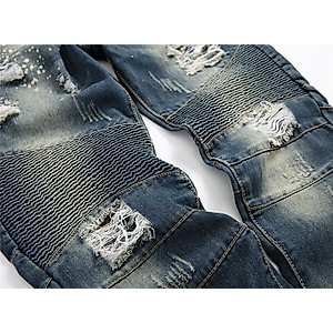Yollmart Men's Delim Stretched Jeans Ripped Biker Slim Pants-34