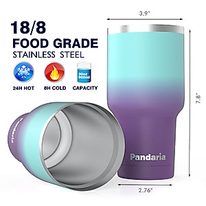 Pandaria 30 oz Insulated Tumblers with Lids and Straws, Double Wall Stainless Steel Tumbler with Straw, Reusable Spill Proof & Leak Proof Tumbler, Perfect for Iced Coffee, Tea & More, Sea