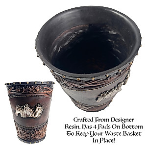 Urbalabs Silver Horse Leather Look Western Rustic Bathroom Trash Can Office Waste Basket Country Decor Rustic Office Garbage Can Cowboy Gun Decor Bathroom Decor Man Cave Western Waste