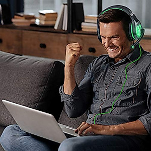 DIWUER Stereo Gaming Headset for Nintendo Switch, PS4, Xbox One with Noise Cancelling Mic, Soft Earmuffs Surround Sound Over Ear Headphones with LED Light for PC (Green)
