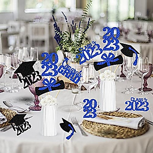 Blue Glitter Graduation Party Centerpieces for Tables 2023 Graduation Party Centerpiece Sticks Blue, Class of 2023 Centerpiece Sticks Graduation Table Toppers 2023 for Blue Graduation Table Decorations - 24Pcs