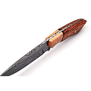 Damascus Knives for Hunting Skinning - Fixed Blade Hunting Knife with Sheath - Damascus Steel Knife with Wood Handle - 9 Inches Handmade Skinner Camping Knife.