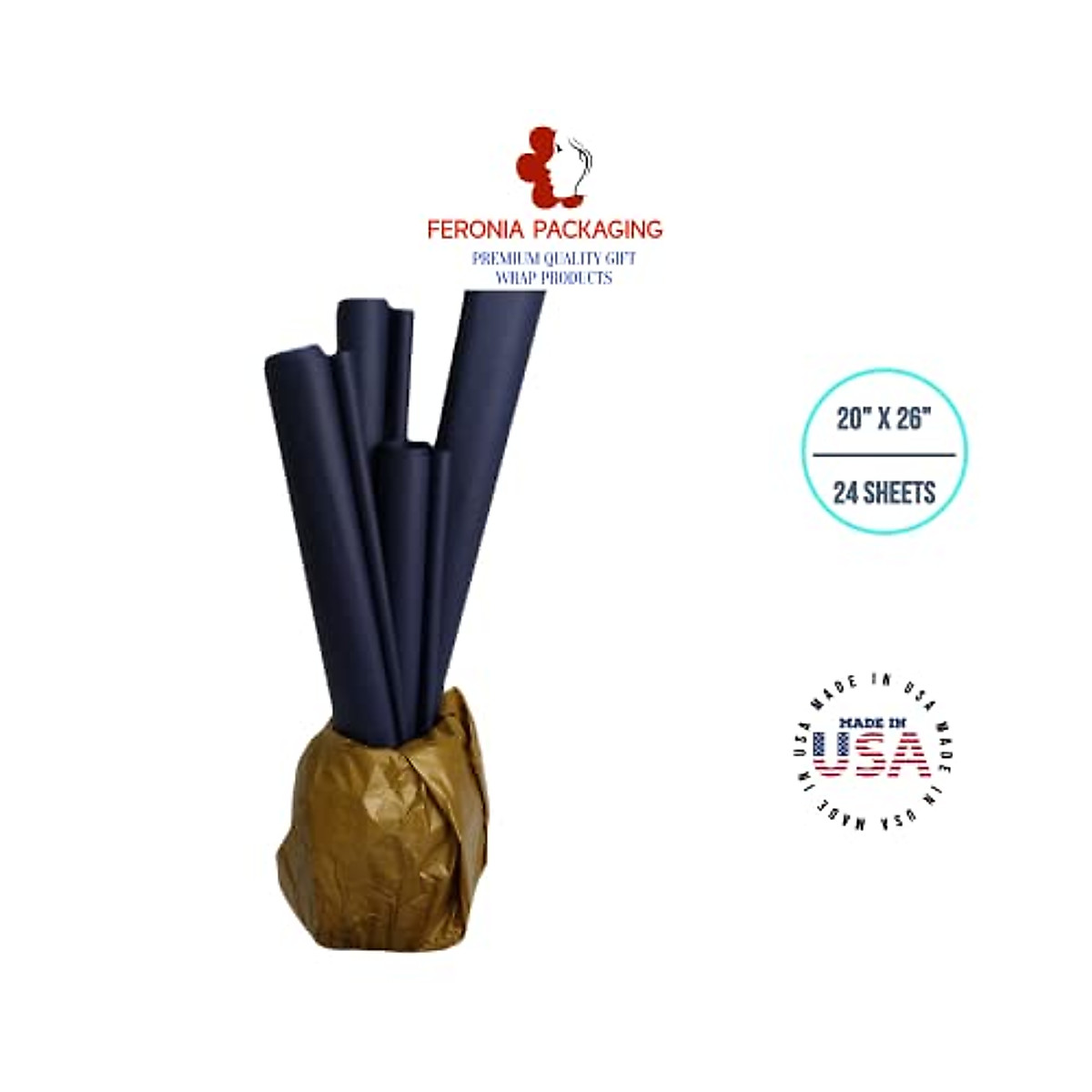 Navy Blue Tissue Paper Squares, Bulk 24 Sheets, Premium Gift Wrap and Art Supplies for Birthdays, Holidays, or Presents by Feronia packaging, Large 20 Inch x 26 Inch