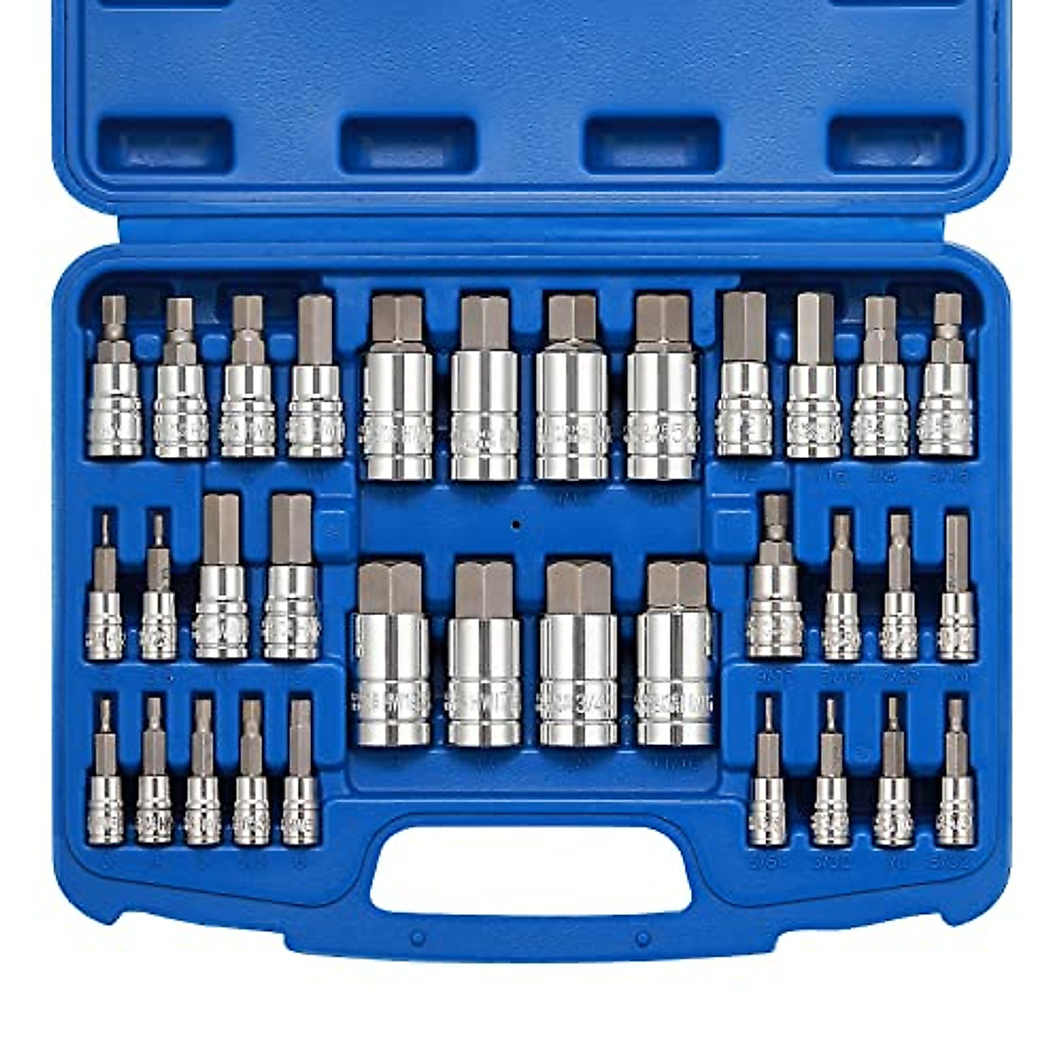 Mayouko 33PCS Master Hex Allen Bit Socket Set, S2 & Cr-V Steel, SAE and Metric, 5/64-Inch to 3/4-Inch, 2mm to 19mm