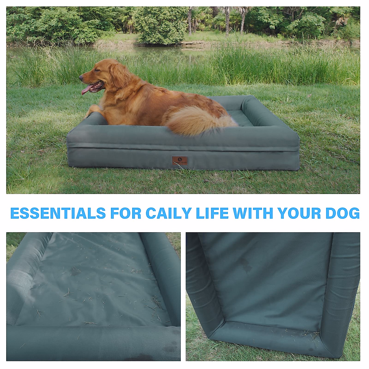 Hygge Hush 100% Waterproof Dog Bed, Washable Dog Bed with Removable Cover and Bolster, Orthopedic Dog Bed with Nonskid Bottom(Grey,42"x30")