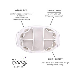 Emmy Baby Co. Rope Diaper Caddy Organizer - Large Nursery Storage Bin - Car Organizer - Baby Shower Basket - with 8 Pockets and Removable Dividers - Pale Blush Pink