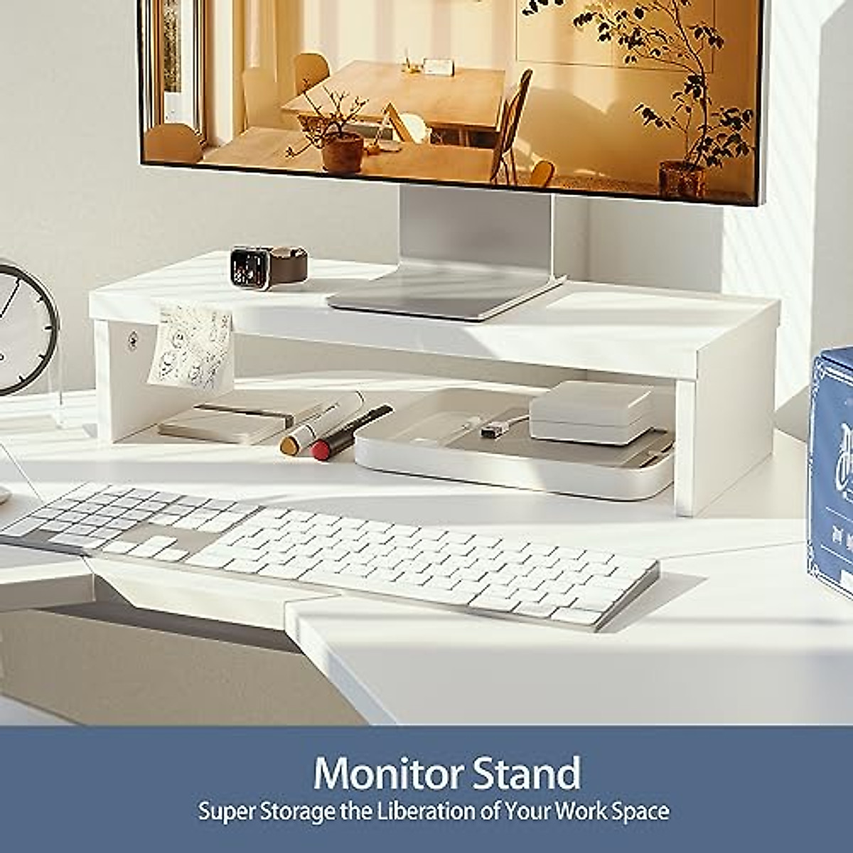 BANTI L-Shaped Electric Standing Desk, 48 Inch Adjustable Height Stand Up Desk with Monitor Stand, Sit Stand Home Office Desk with White Top