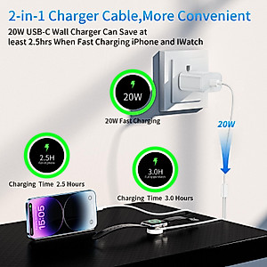 [Apple MFi/MFM Certified] Apple Watch Charger, Upgraded 2 in 1 USB C iPhone Watch Charger Fast Charging Cable 3.3FT with 20W USB C Wall Charger Block for Apple Watch Series 8/7/6/5/4 & iPhone 14 13 12
