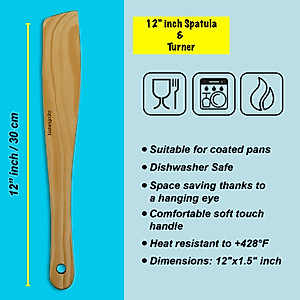 Kuchengerate Set of 2 7" inc Crepe Spreader Stick & 12" inc Spatula Turner - T Shaped Structure - Handmade Natural Beech Wood - No Paint No Polish - Kitchen Decoratives - Best Gift Set Idea