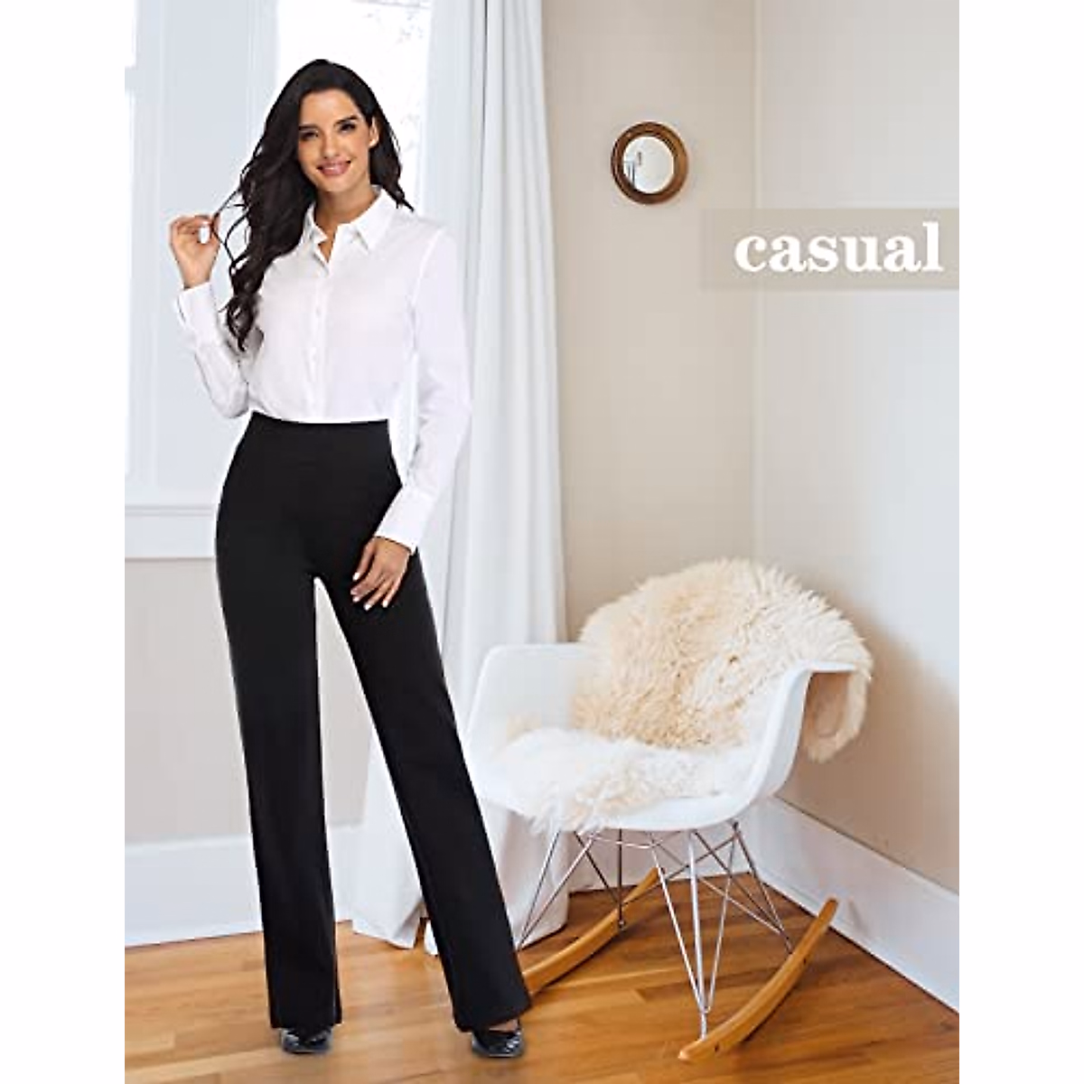 Tapata Women's 32'' High Waist Stretchy Bootcut Dress Pants Tall, Petite, Regular for Office Business Casual Black,S